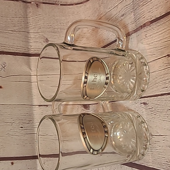 Dining | Set 2 Clear Glass Beer Mugs Pewter Labels Fred Ethel I Love ...